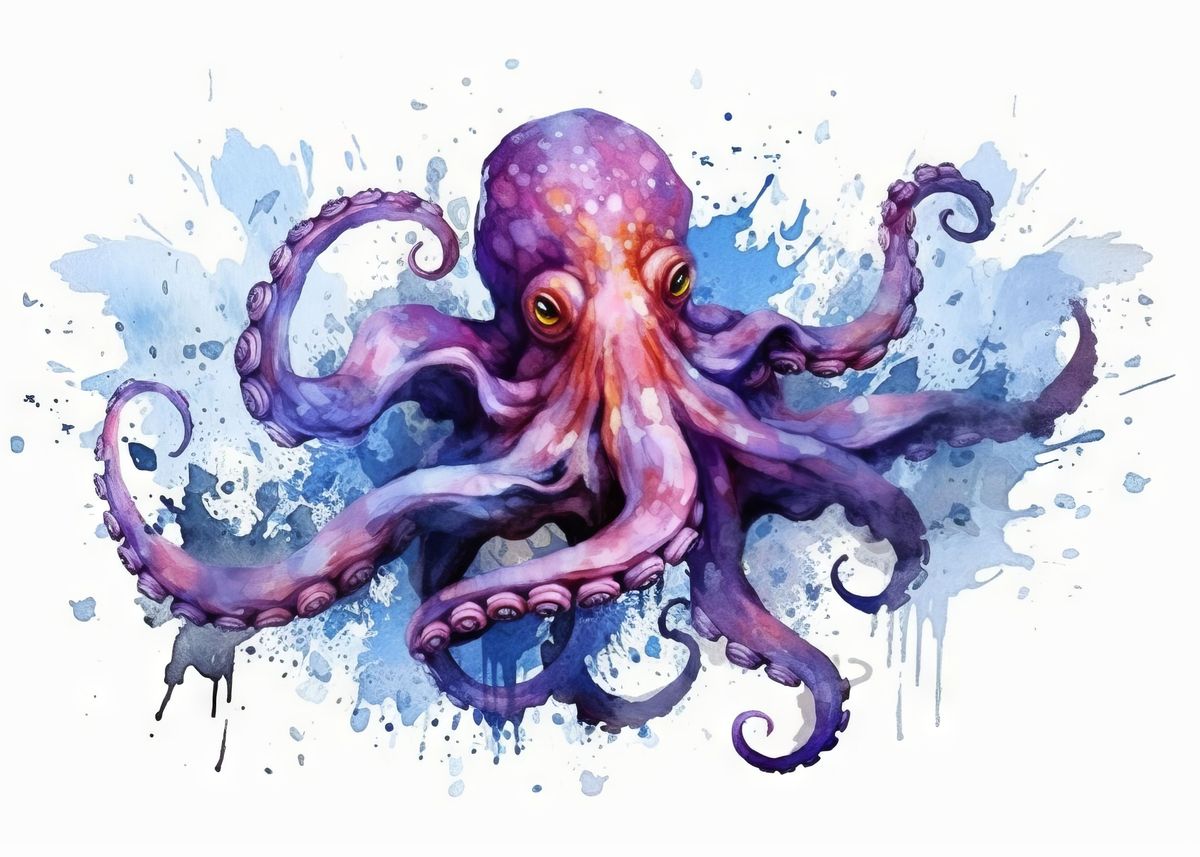 'Octupus Watercolor' Poster, picture, metal print, paint by Danan Putra ...
