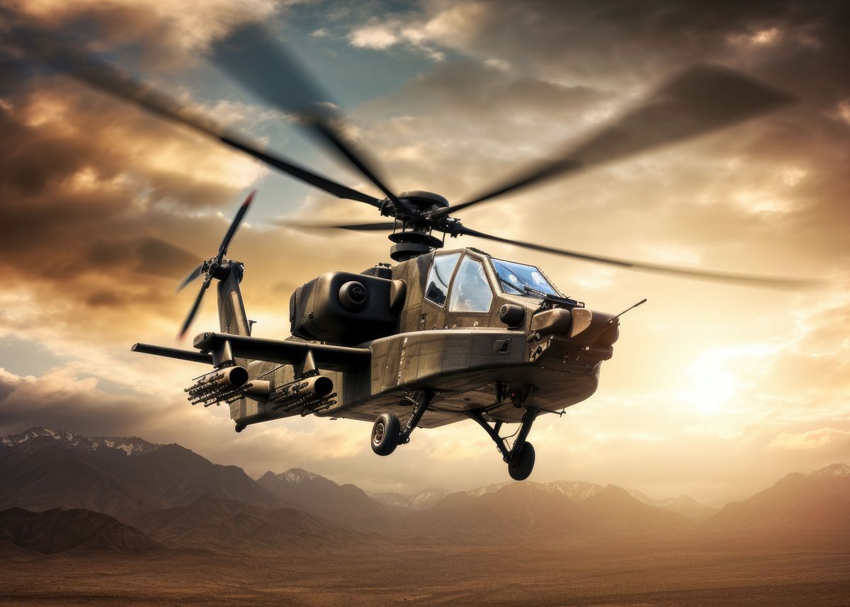 'Flying Apache Helicopter ' Poster, picture, metal print, paint by ...