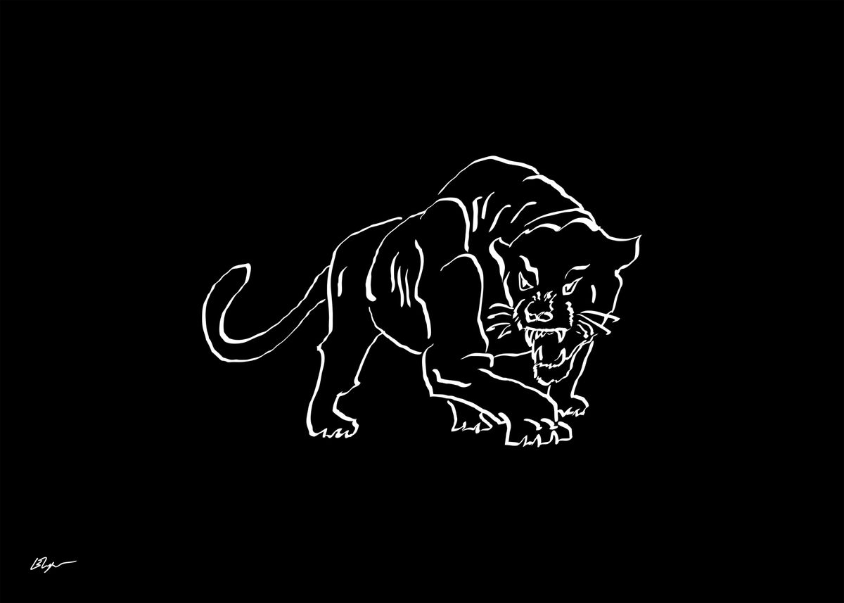 'Linework Panther Hunting' Poster, picture, metal print, paint by ...