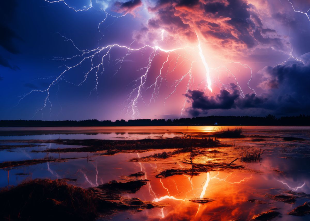 'Thunderstorm And Lightning' Poster, picture, metal print, paint by ...