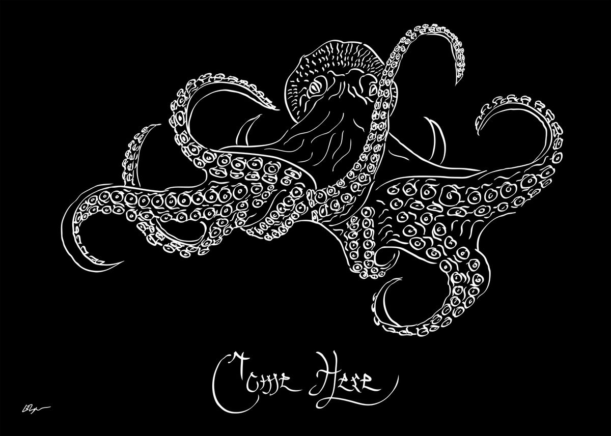 'Linework Octopus Tentacle' Poster, picture, metal print, paint by ...