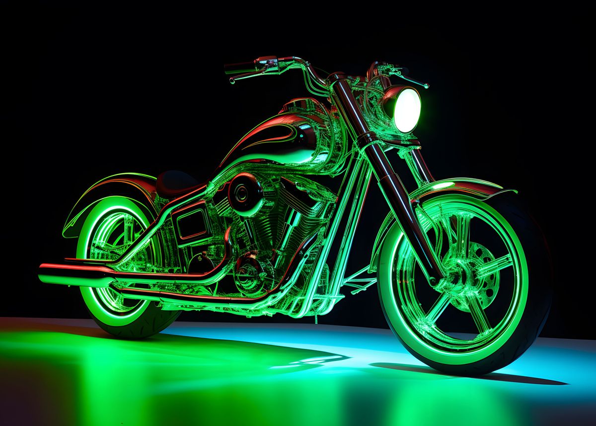 'Neon Chopper Motorcycle' Poster, picture, metal print, paint by ...