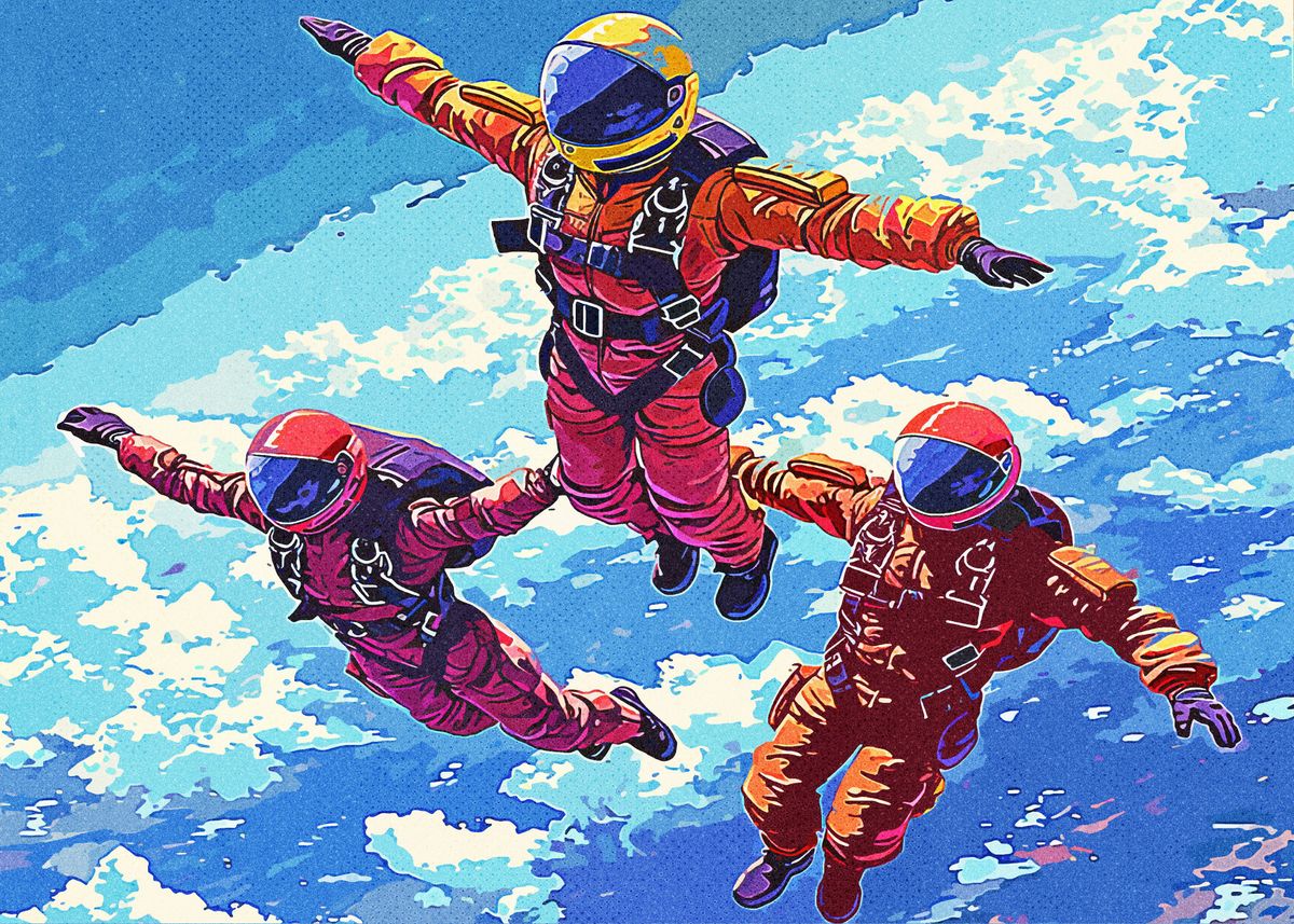 'Skydiving Vintage' Poster, picture, metal print, paint by Anin Studio ...