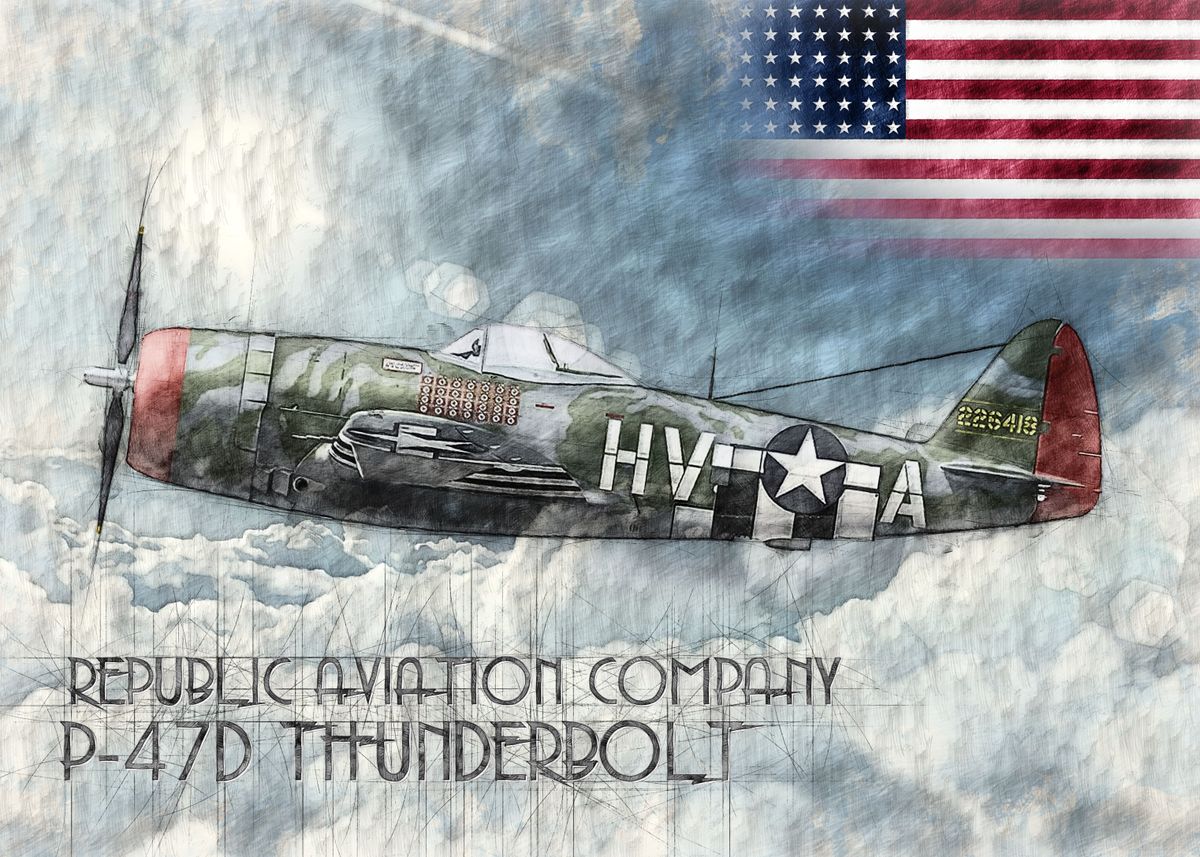 'P47D Thunderbolt' Poster, picture, metal print, paint by Pixxelworks Florian Schaller | Displate