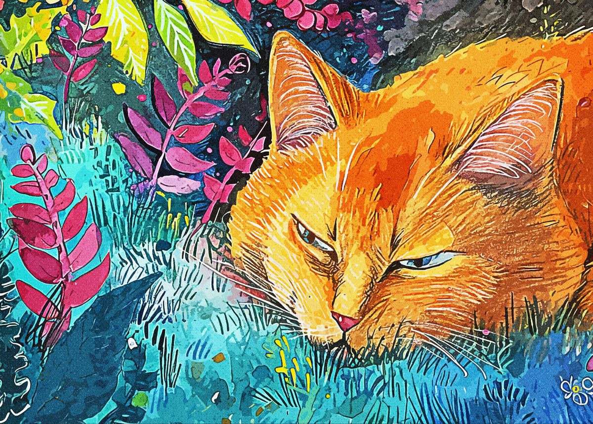 'Orange Cat Vintage' Poster, picture, metal print, paint by Magnum ...