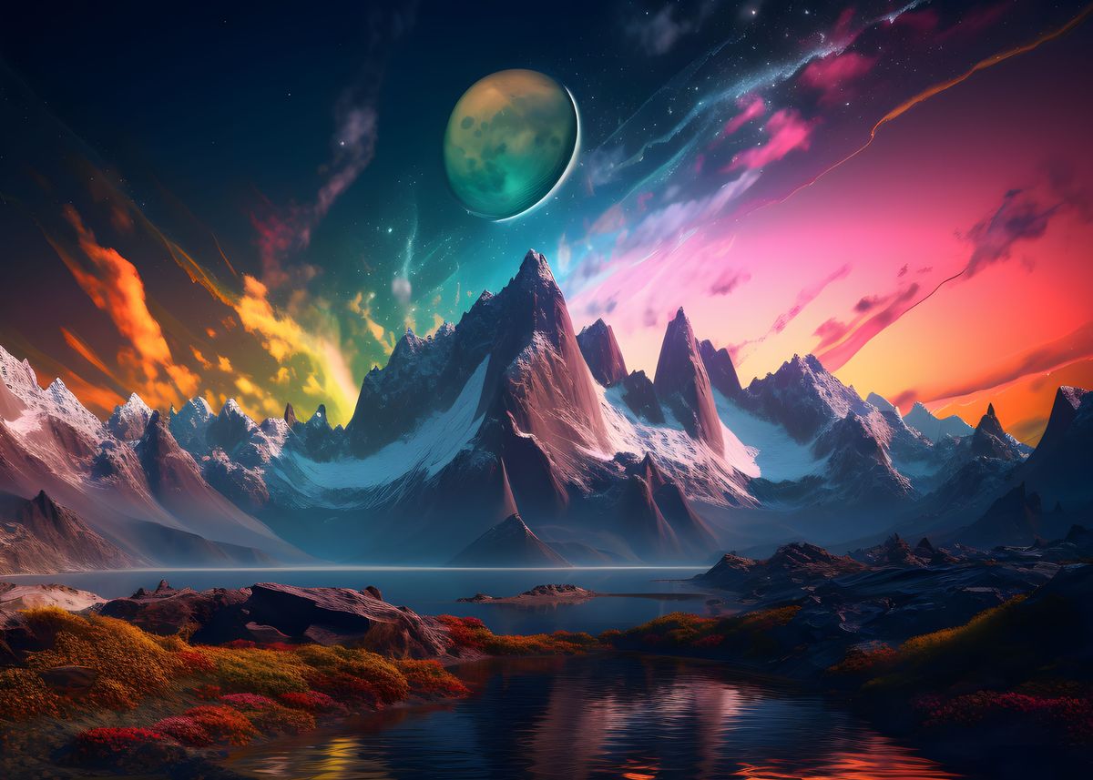 'Mountains and Planets ' Poster, picture, metal print, paint by Thomas ...