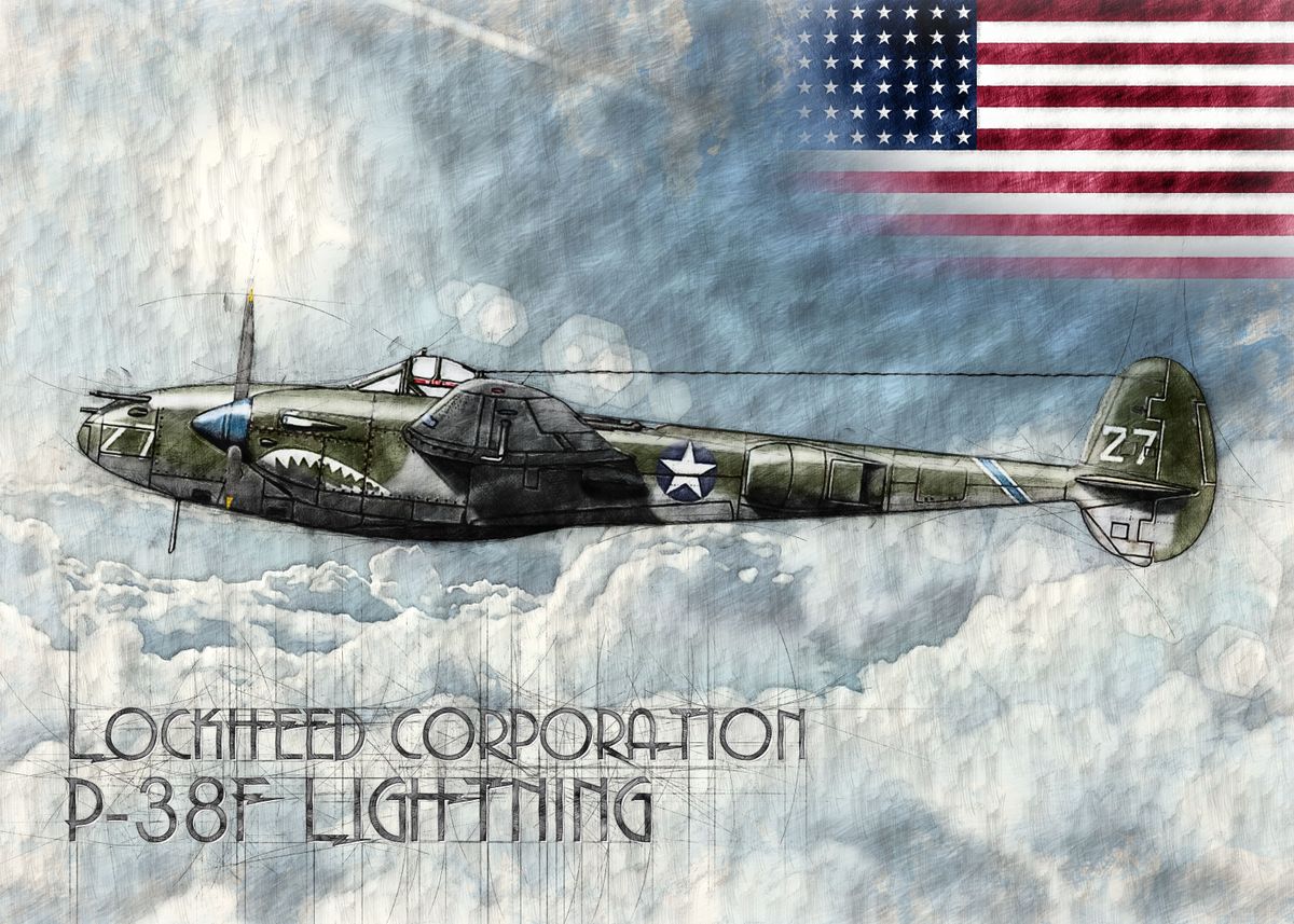 'P38F Lightning' Poster, picture, metal print, paint by Pixxelworks ...