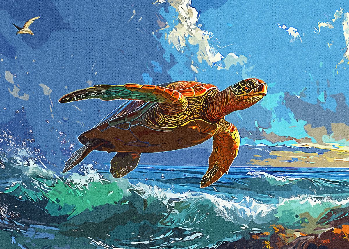 'Turtle Fly' Poster, picture, metal print, paint by Magnum Attack ...