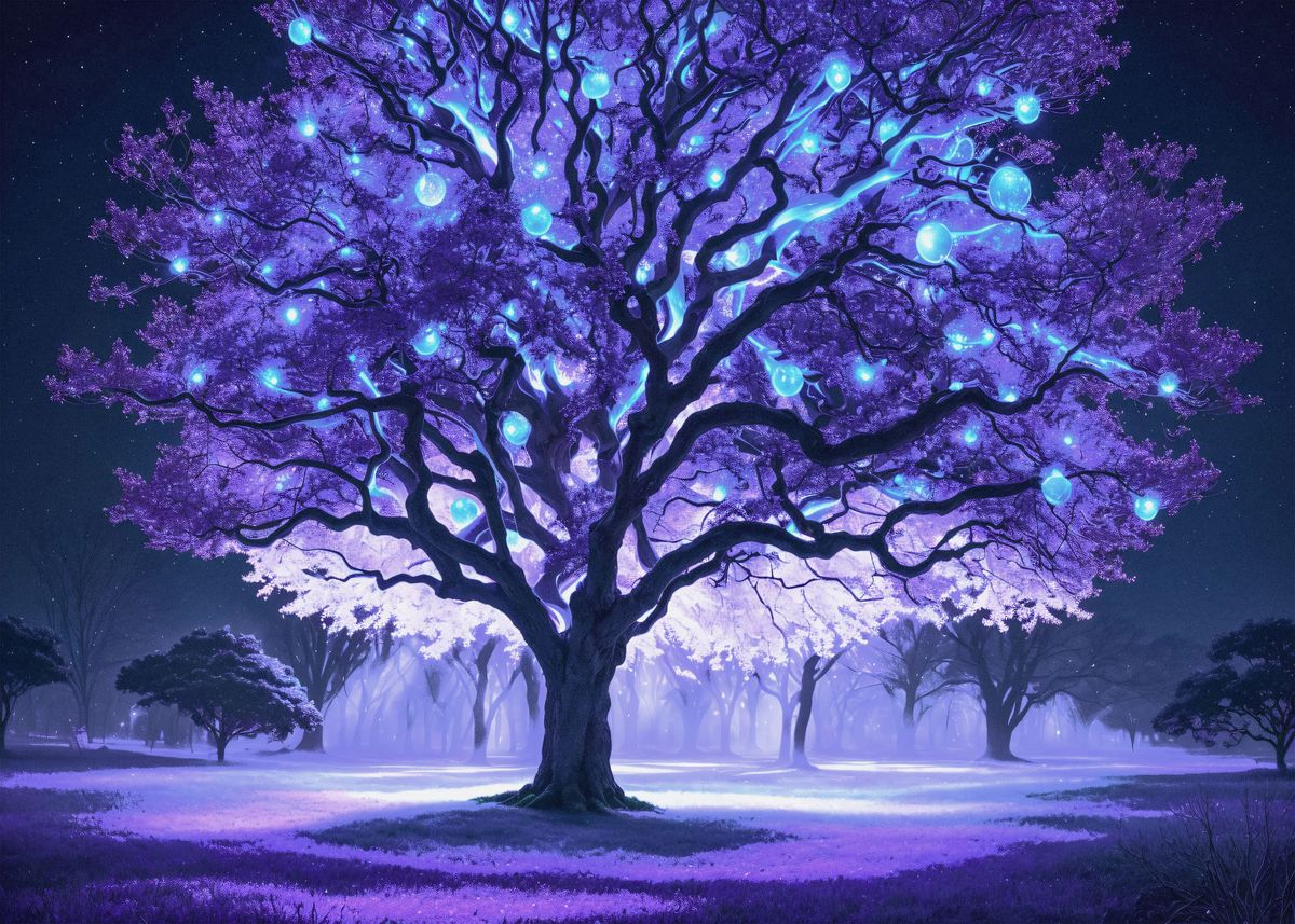 'Purple Tree Night Art' Poster, picture, metal print, paint by Fantasy ...