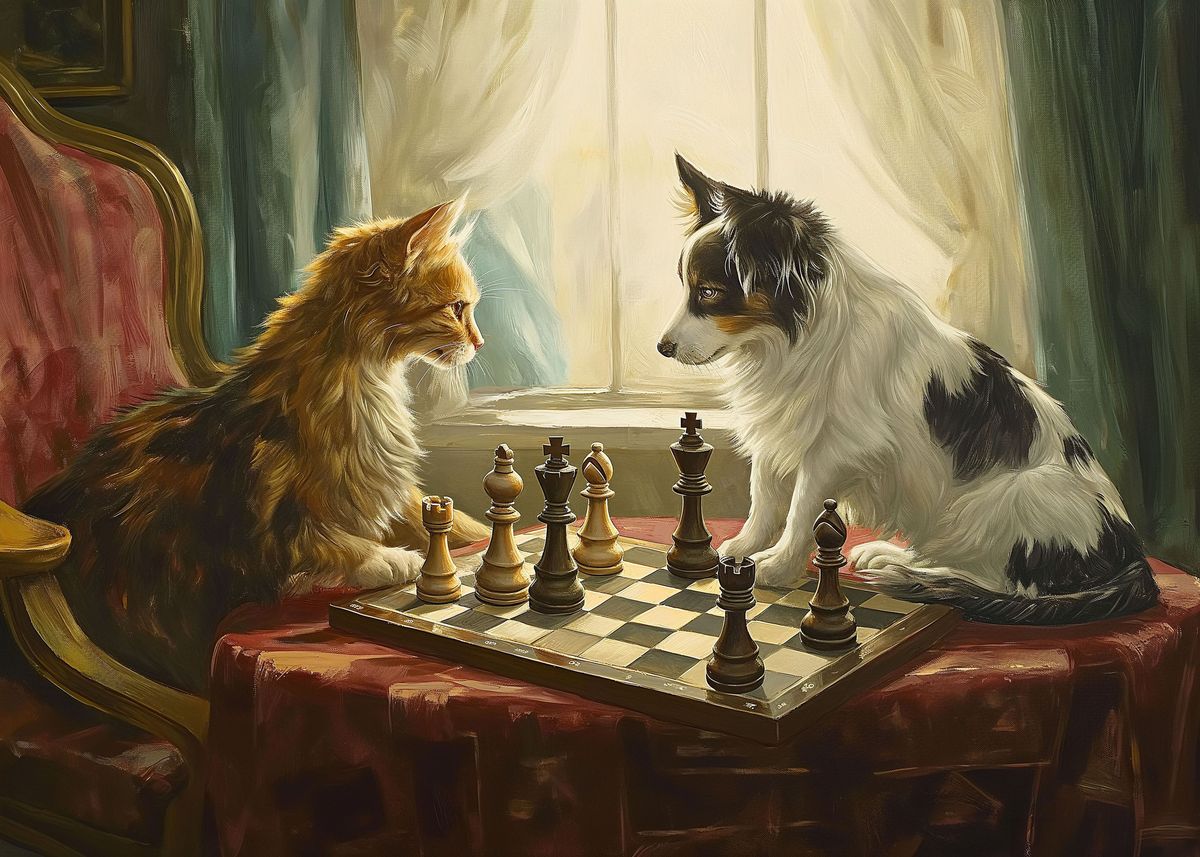 'Funny Pets Chess Game' Poster, picture, metal print, paint by Mana ...