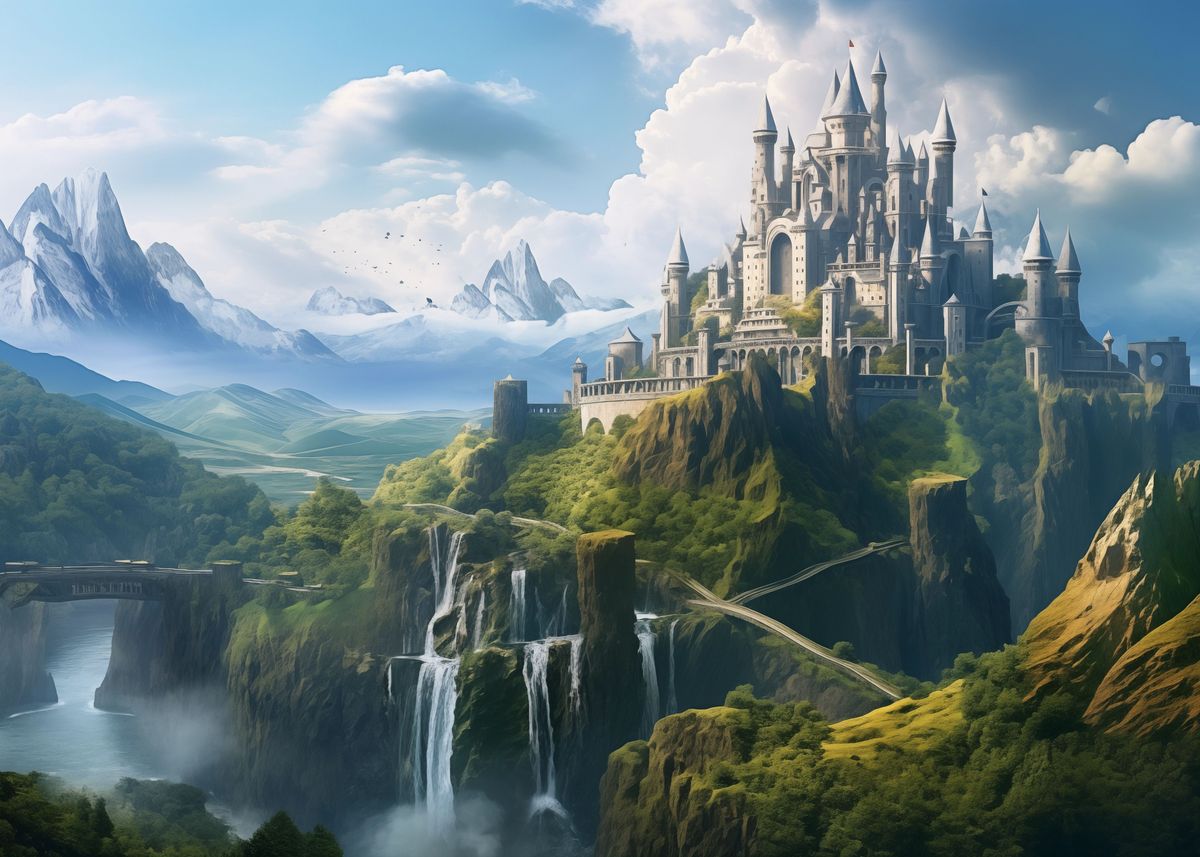 'Fantasy Castle Landscape' Poster, picture, metal print, paint by B ...