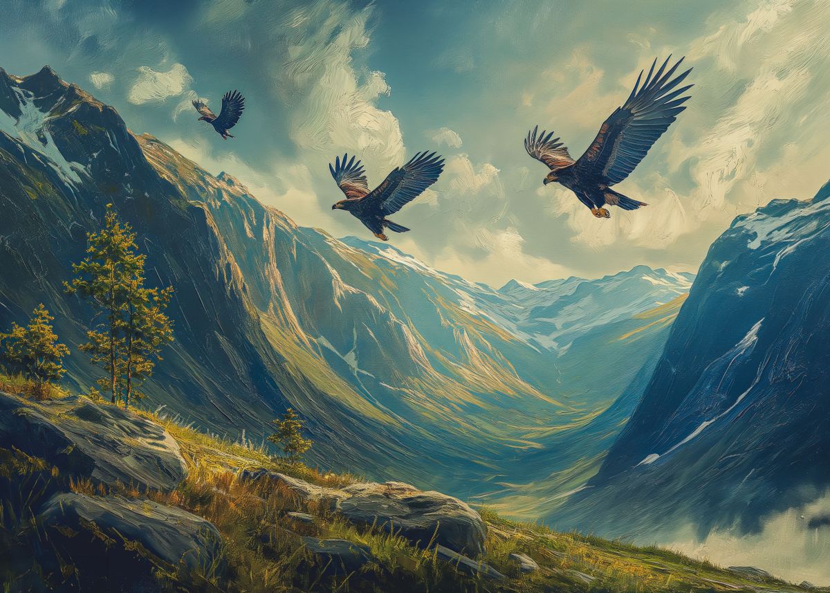 'Eagles in Scandinavia' Poster, picture, metal print, paint by Juhani Vanhatapio | Displate