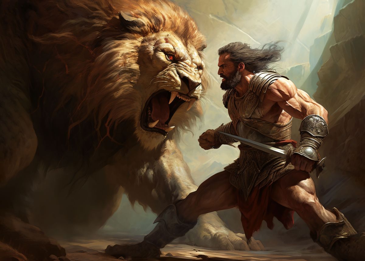 'Hercules vs Nemean lion' Poster, picture, metal print, paint by Vendzi | Displate