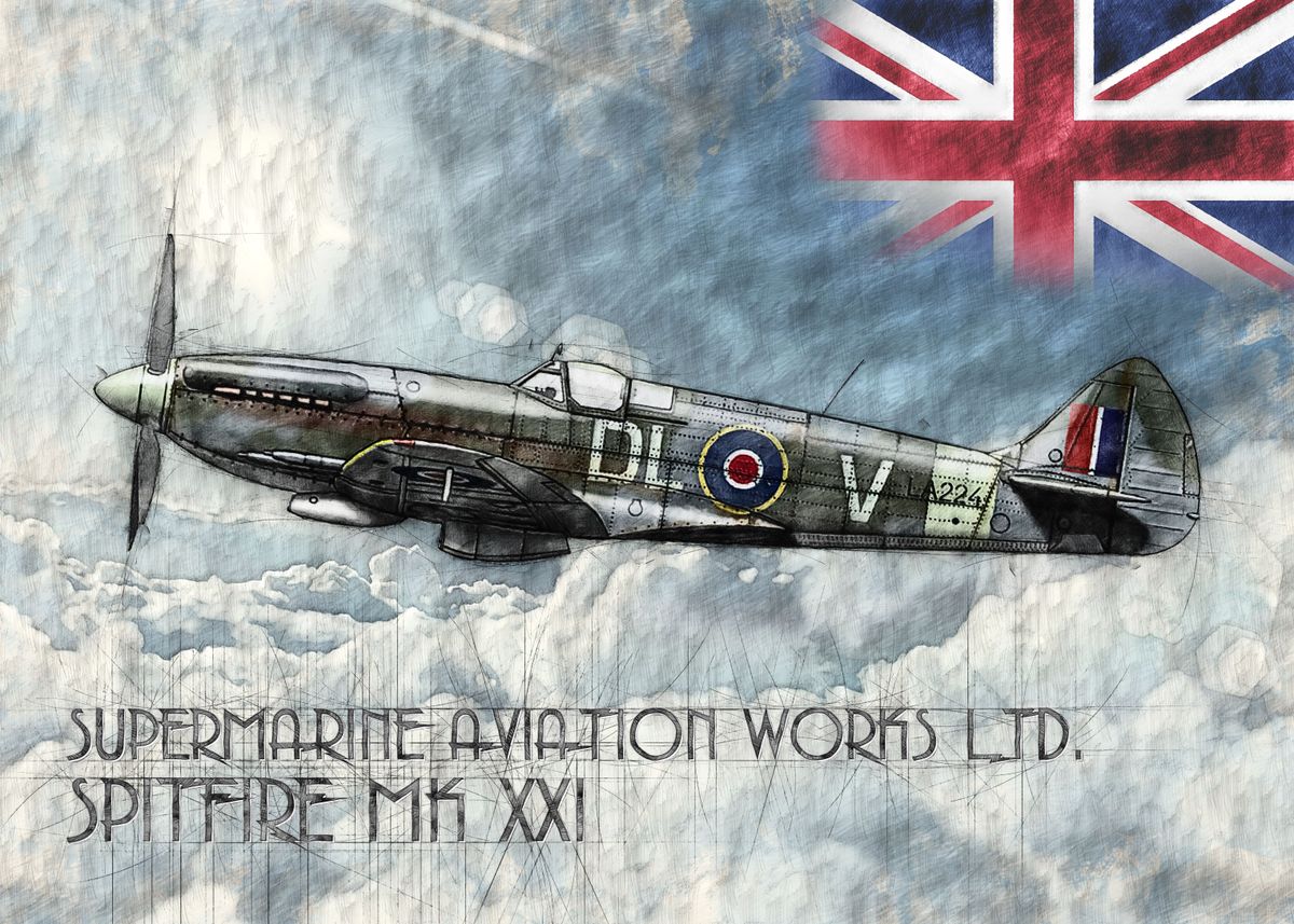 'Spitfire Mk XXI' Poster, picture, metal print, paint by Pixxelworks ...