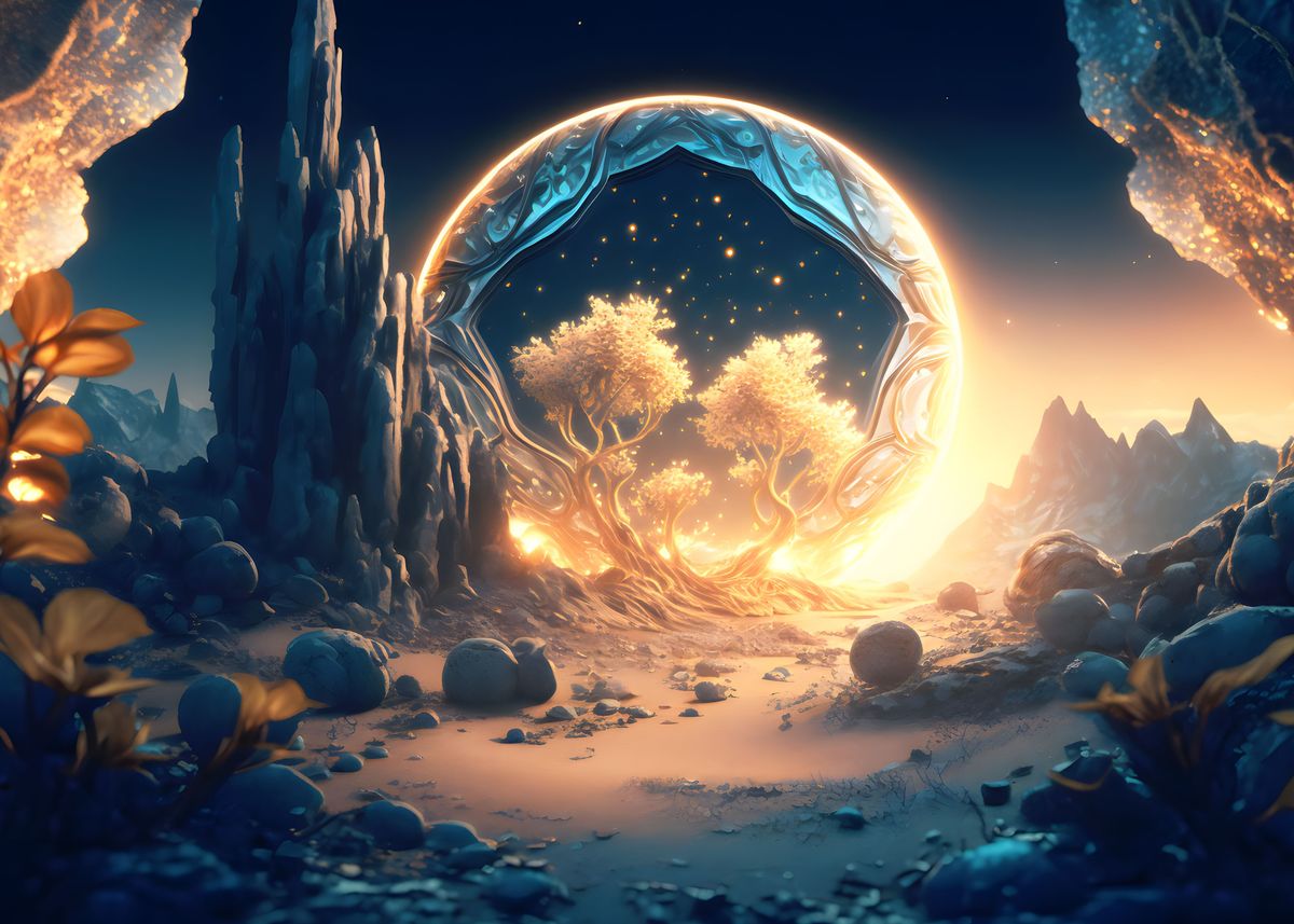 'Mountains and Planets' Poster, picture, metal print, paint by Rabin ...