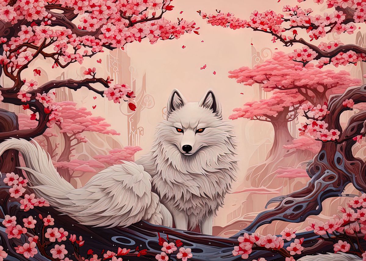 'cherry blossom fox baby' Poster, picture, metal print, paint by Patsy ...