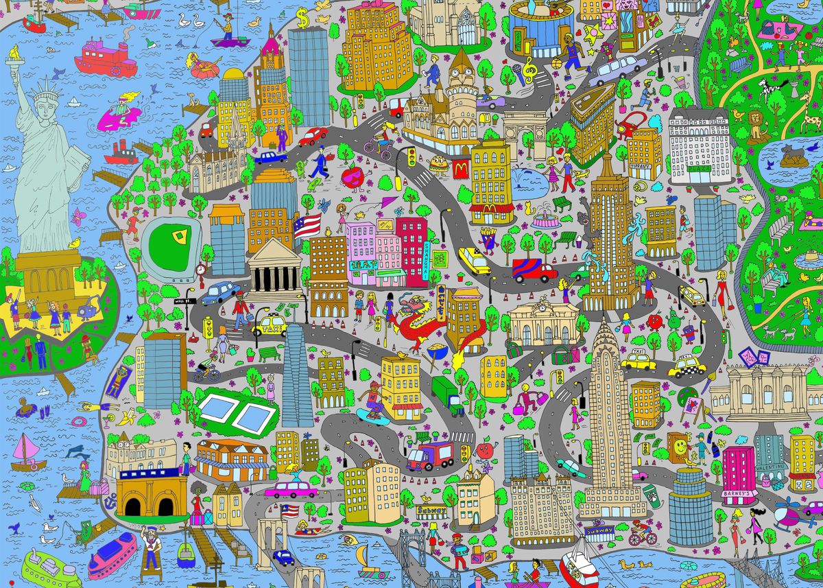 'New York Comic Map' Poster, picture, metal print, paint by arkitekta ...