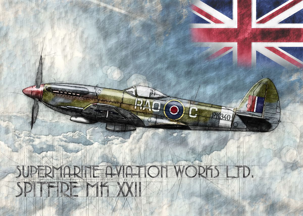 'Spitfire Mk XXII' Poster, picture, metal print, paint by Pixxelworks ...