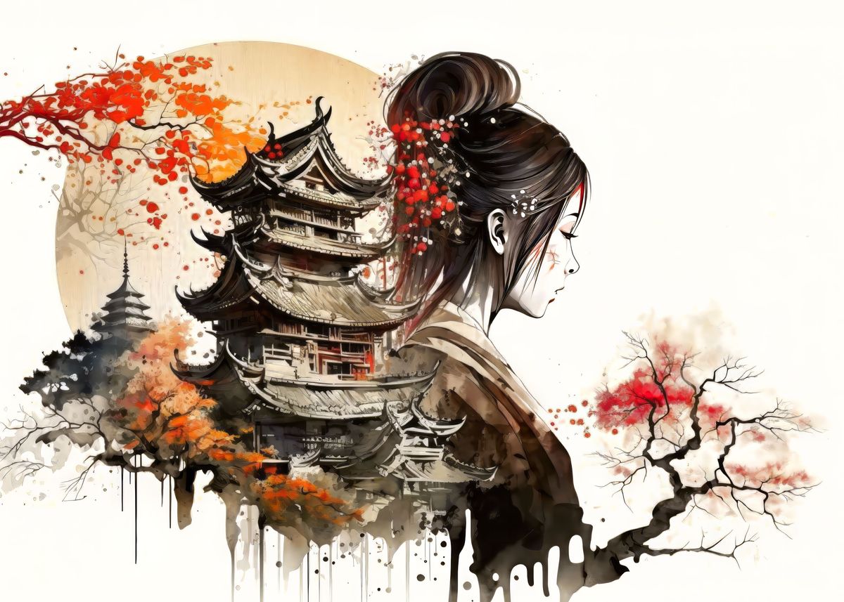 'Geisha abstract watercolor' Poster, picture, metal print, paint by ...