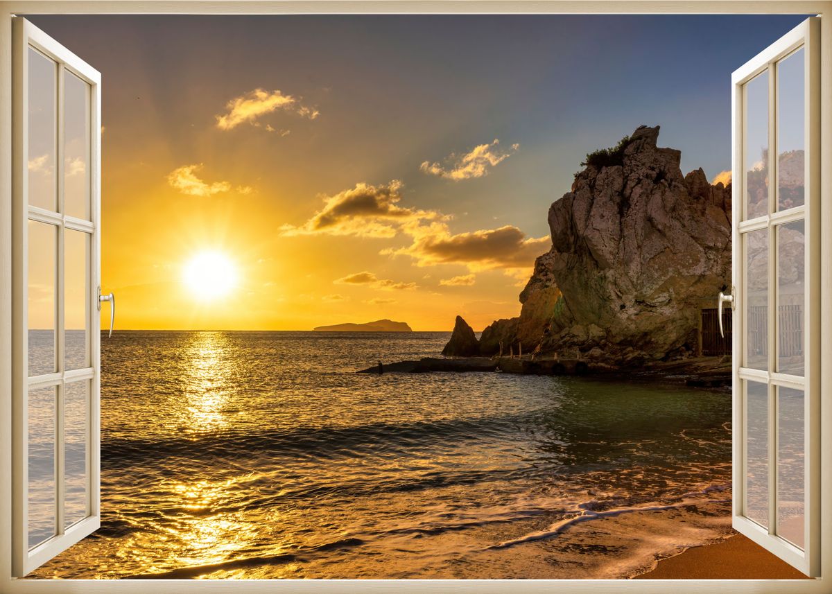 'Window view beach sunset' Poster, picture, metal print, paint by Vicen ...