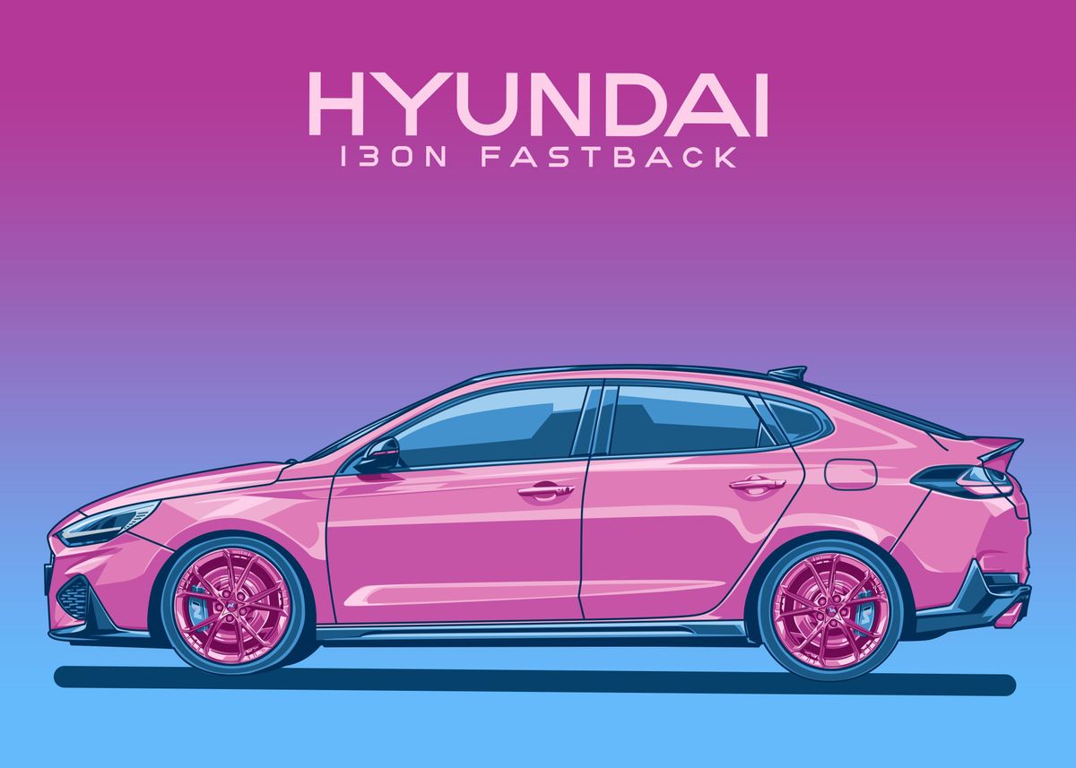 'hyundai i30n fastback pink' Poster, picture, metal print, paint by ...