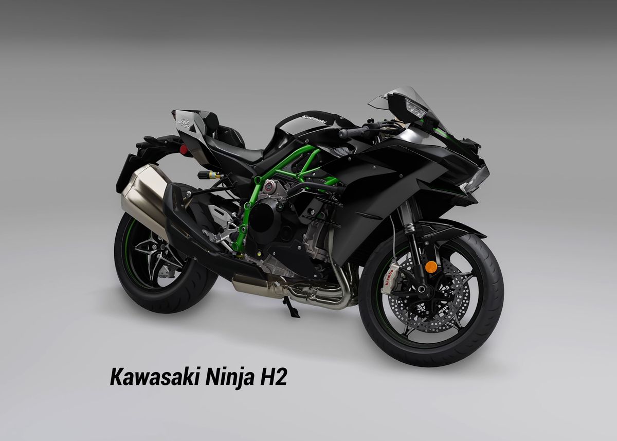 'Kawasaki Ninja H2' Poster, picture, metal print, paint by One Line ...