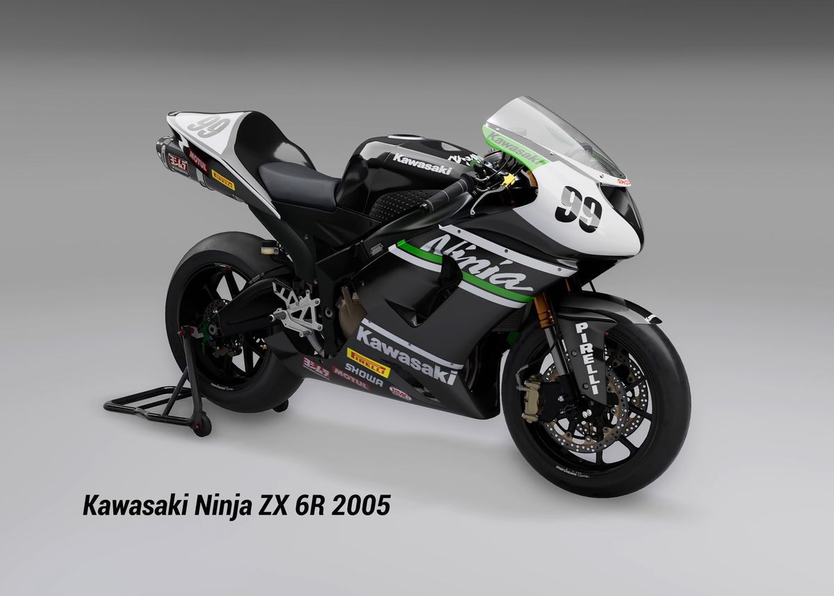 'Kawasaki Ninja ZX 6R 2005' Poster, picture, metal print, paint by One Line Artist | Displate