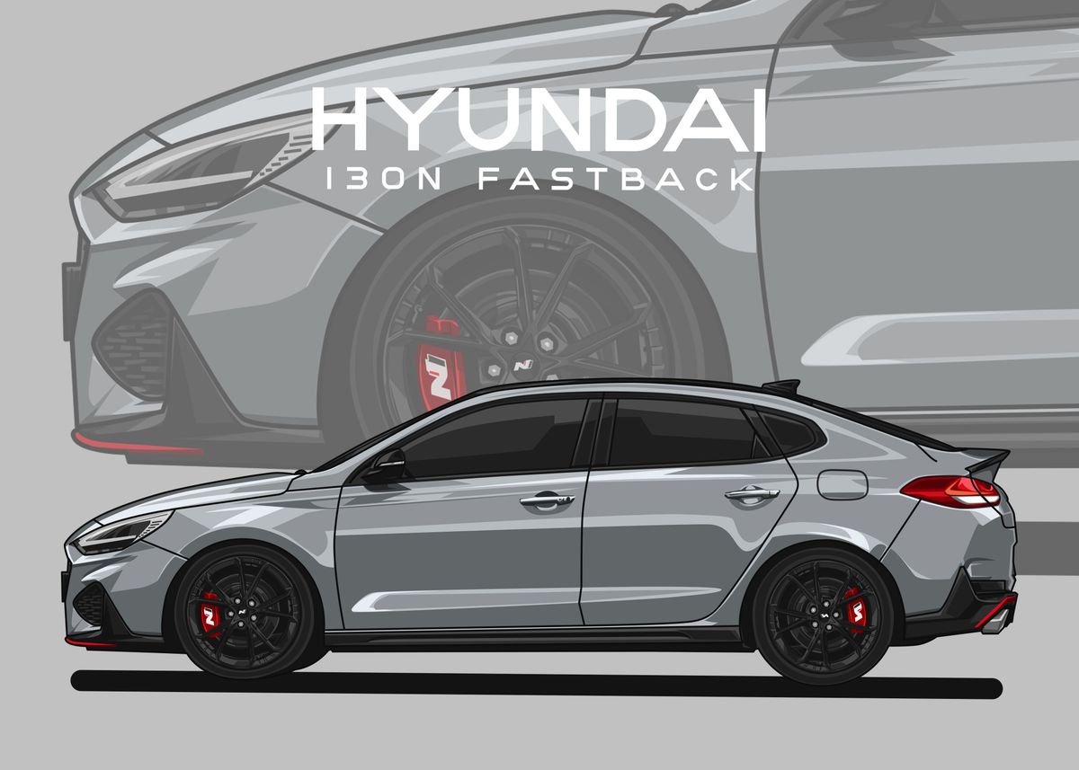 'hyundai i30n fastback grey' Poster, picture, metal print, paint by ...