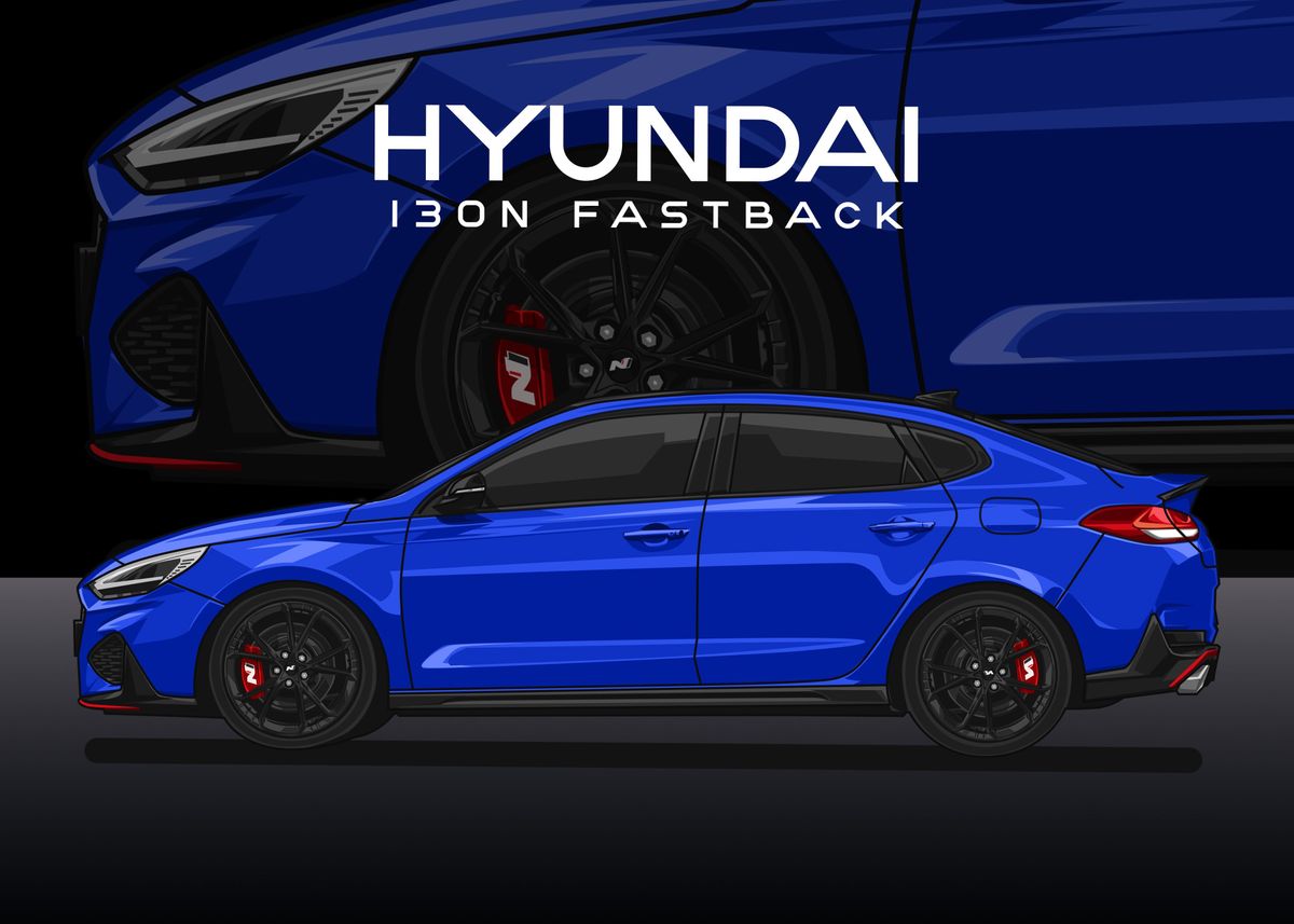 'hyundai i30n fastback blue' Poster, picture, metal print, paint by ...