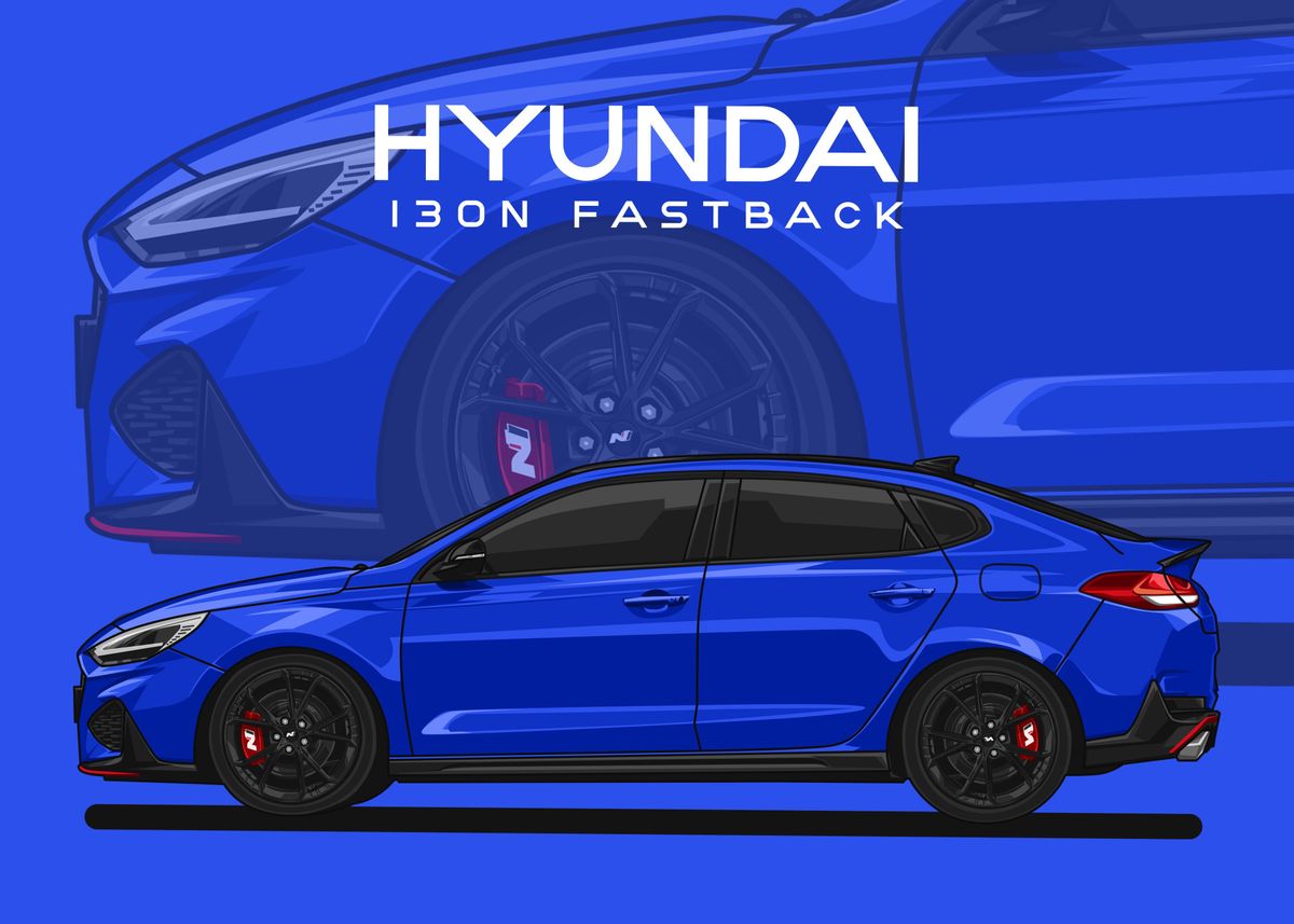 'hyundai i30n fastback blue' Poster, picture, metal print, paint by ...