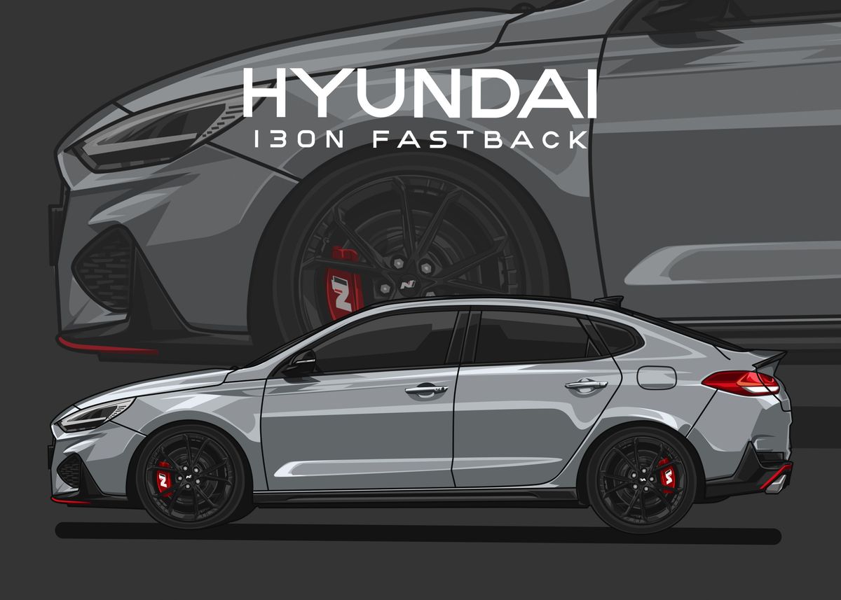 'hyundai i30n fastback grey' Poster, picture, metal print, paint by ...