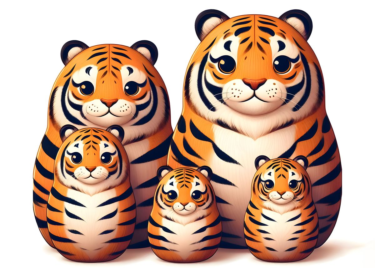 'Matryoshka Tiger Family' Poster, picture, metal print, paint by Andrei ...