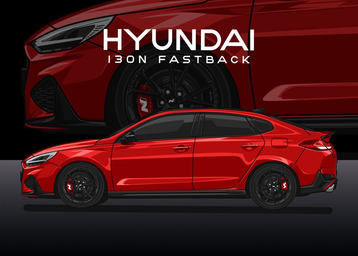 'hyundai i30n fastback red' Poster, picture, metal print, paint by ...