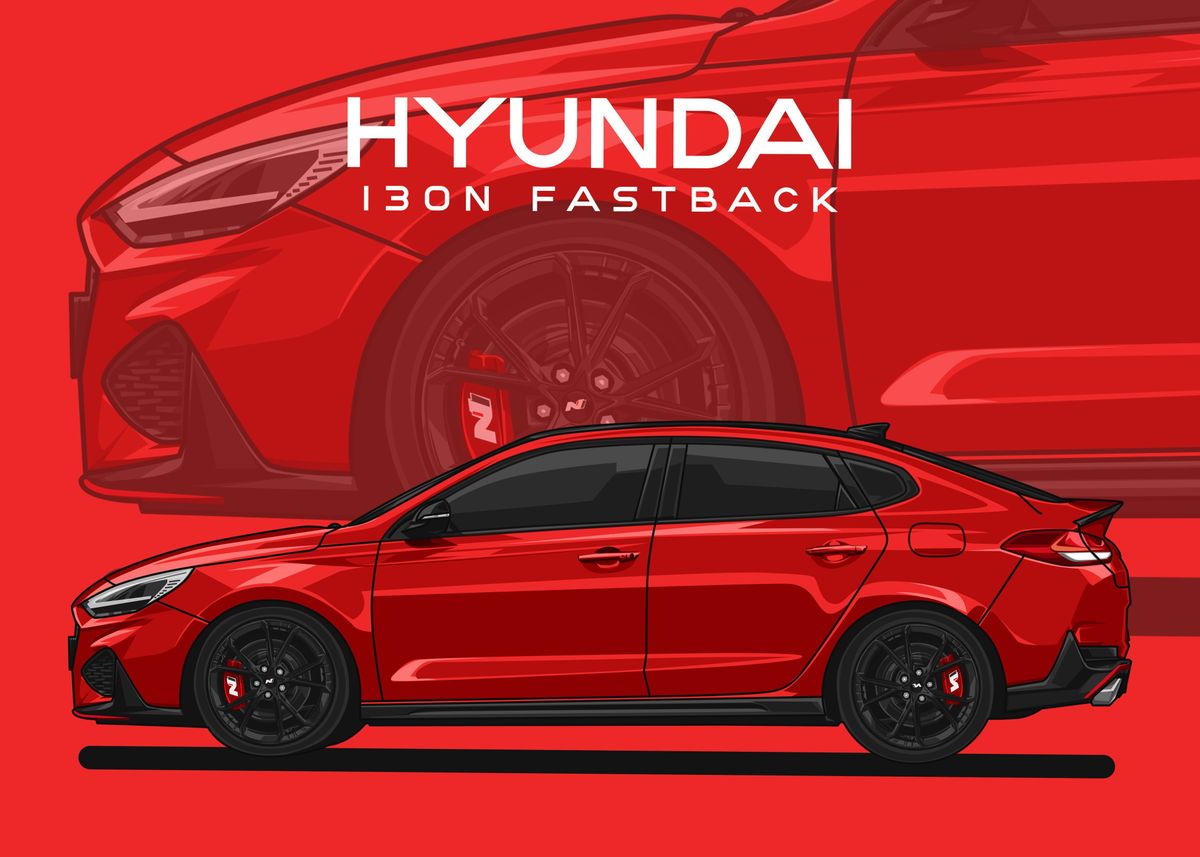 'hyundai i30n fastback red' Poster, picture, metal print, paint by ...