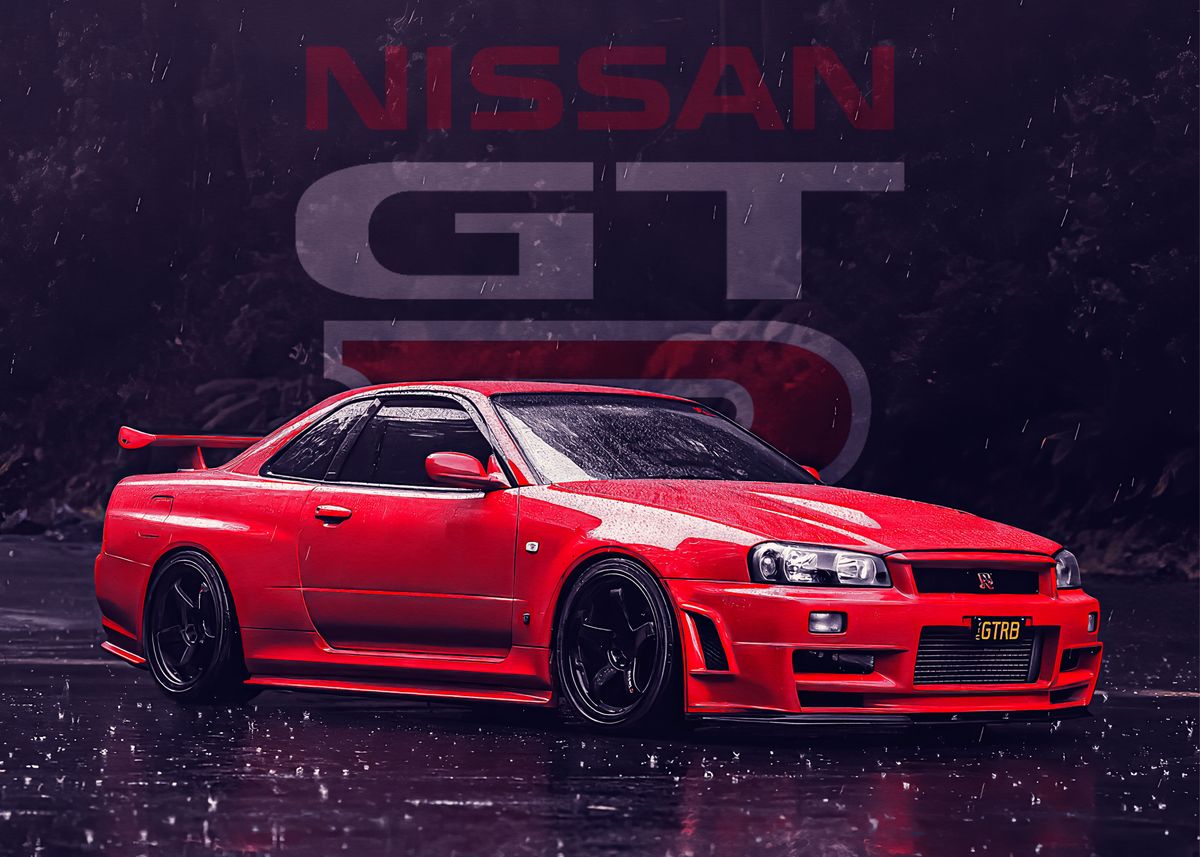 'Red Nissan GT-R' Poster, picture, metal print, paint by Lee Rocks ...