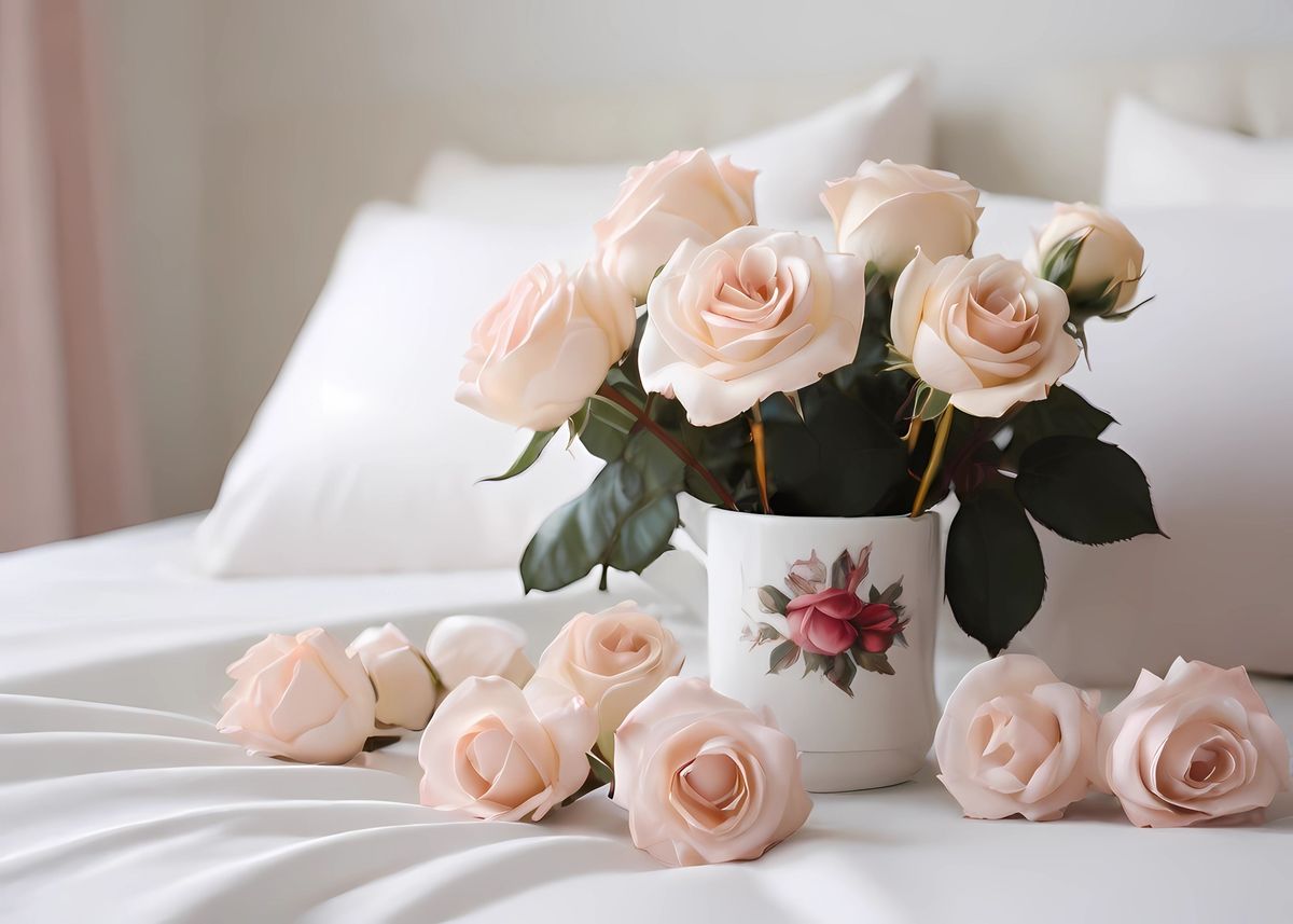 'Elegant Roses on Pristine ' Poster, picture, metal print, paint by ...