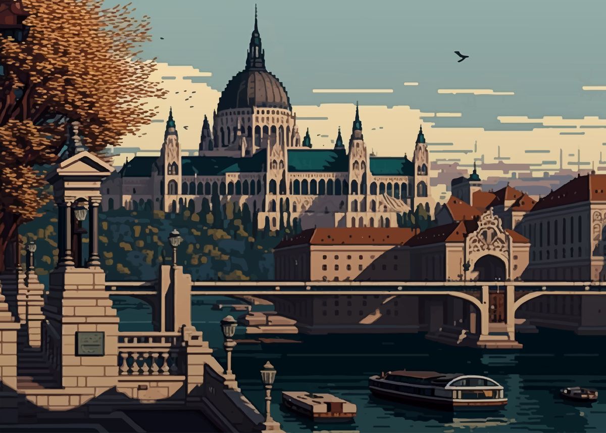 'Budapest city Pixel Art' Poster, picture, metal print, paint by M Art ...