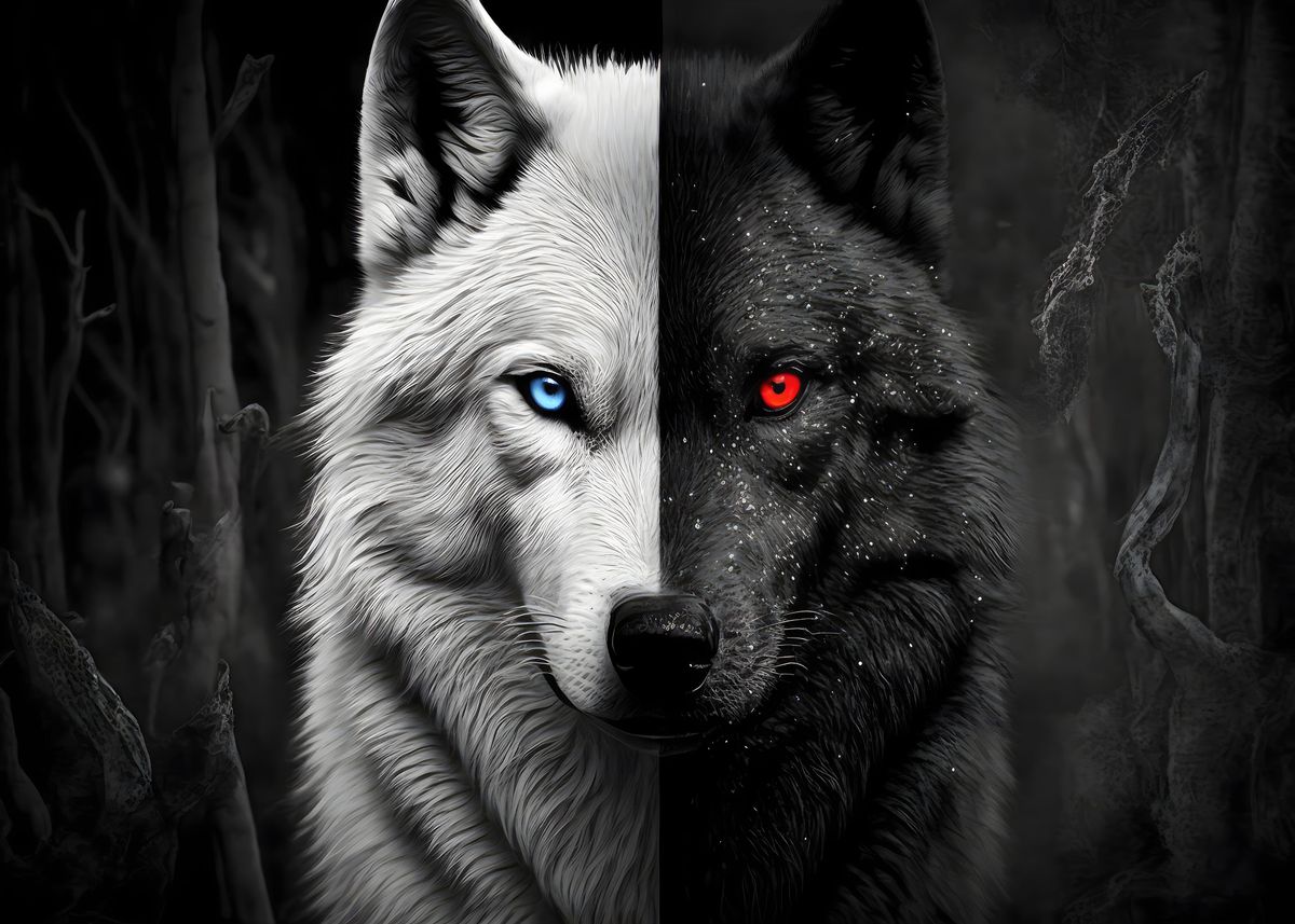 'black wolf with blue eyes' Poster, picture, metal print, paint by EB ...