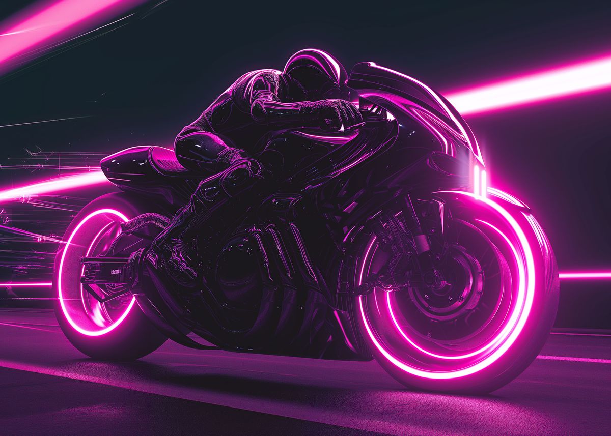 'Neon Bike Rider' Poster, picture, metal print, paint by HarmonicArt ...