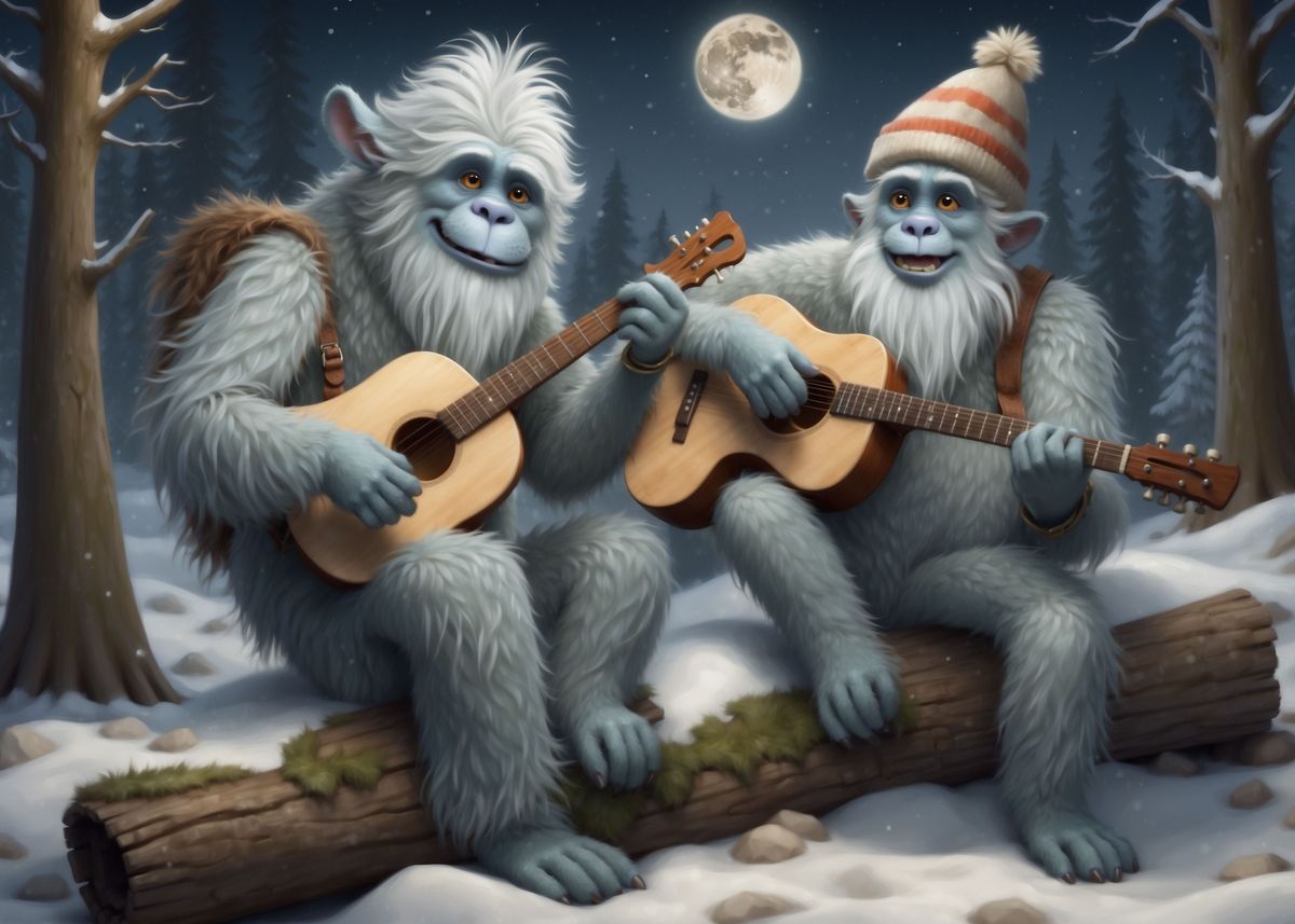 'Two Blue Grass Music Yeti' Poster, picture, metal print, paint by ...