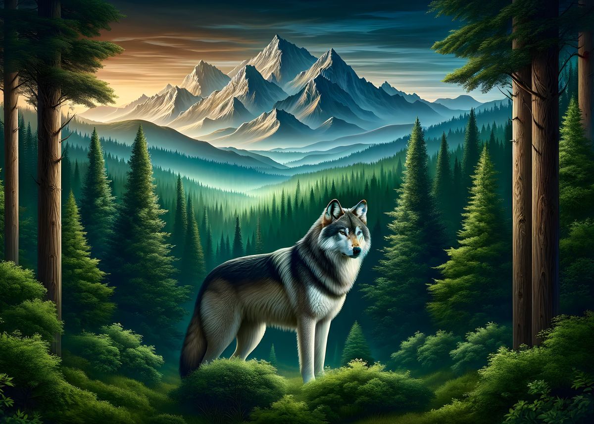 'Dawn Watcher Wolf ' Poster, picture, metal print, paint by Jannick ...