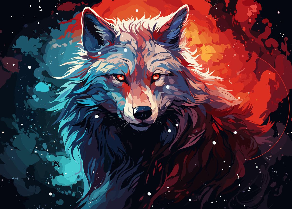 'Ice Fire Wolf Portrait' Poster, picture, metal print, paint by ...