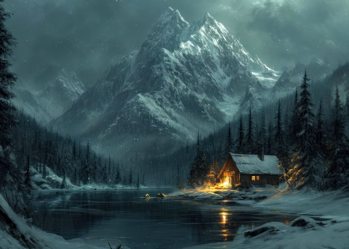 'nordic mountains at night' Poster, picture, metal print, paint by Adel ...