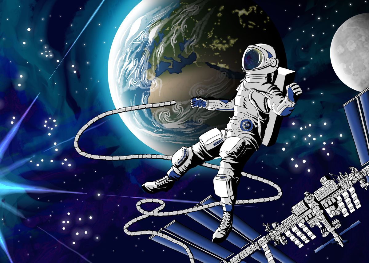 'Astronaut spacewalk' Poster, picture, metal print, paint by Joao ...