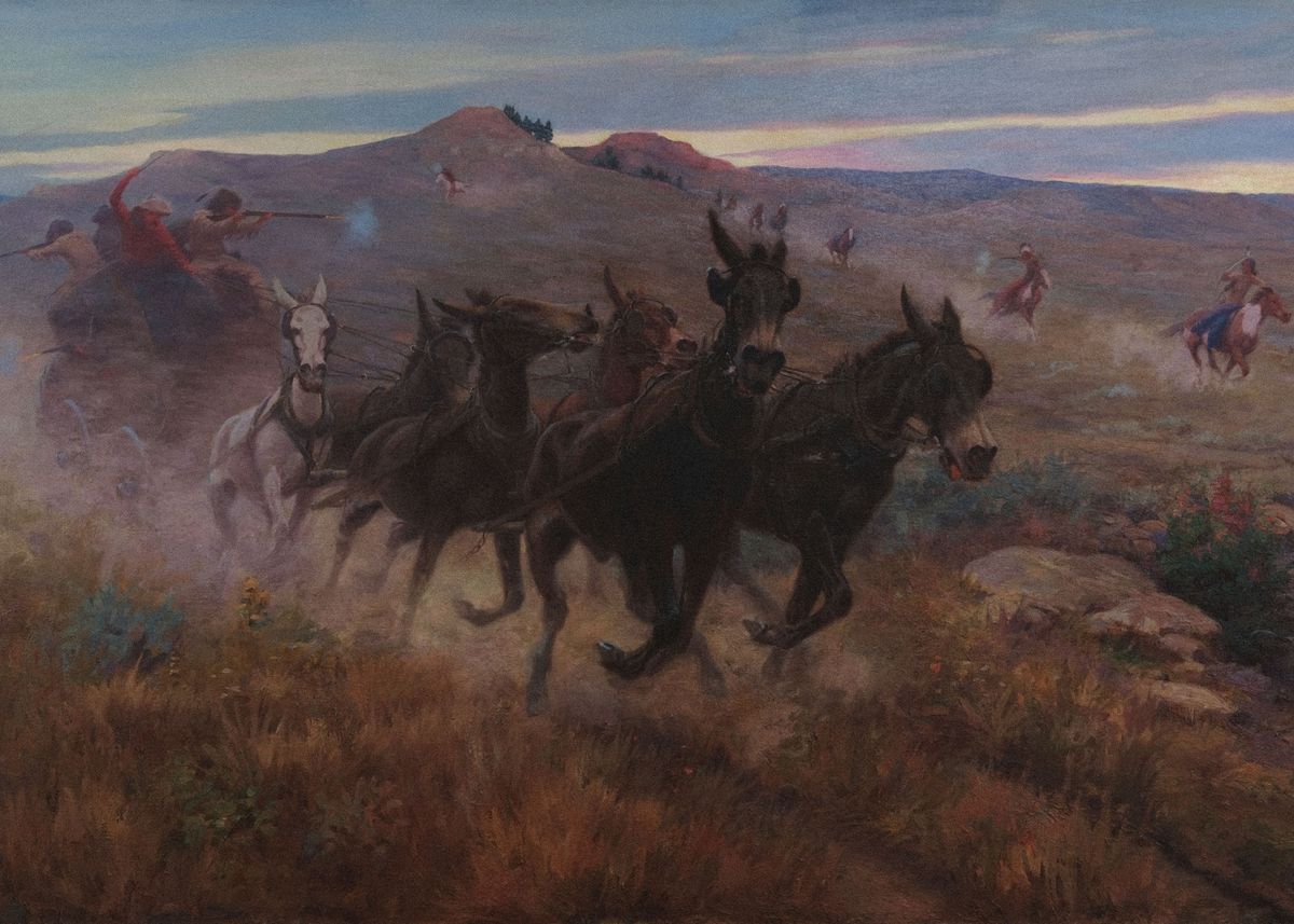 'Indians Attack Stagecoach' Poster, picture, metal print, paint by ...