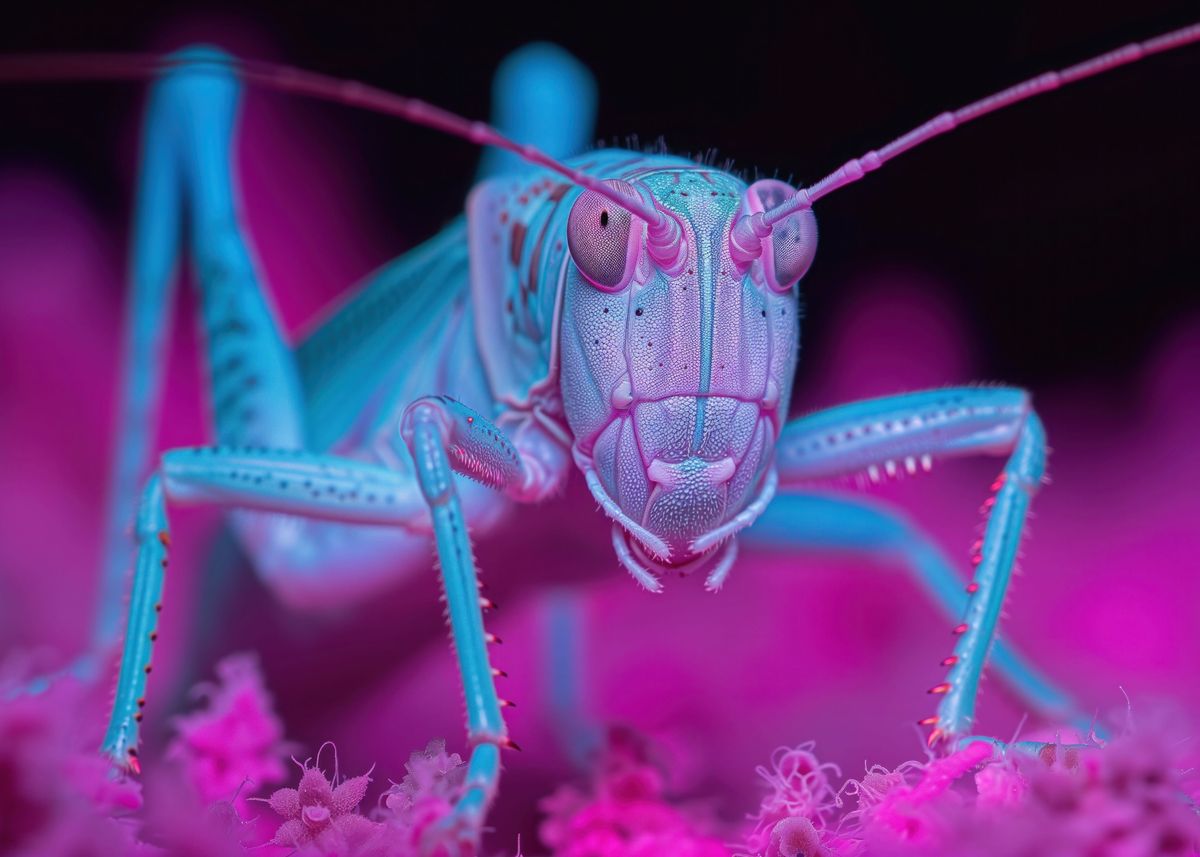 'insect lit by neon lights' Poster, picture, metal print, paint by ...