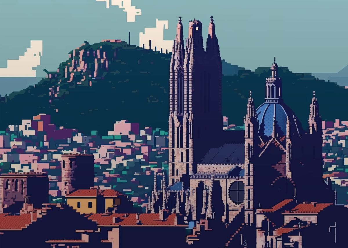 'Barcelona city Pixel Art' Poster, picture, metal print, paint by M Art ...