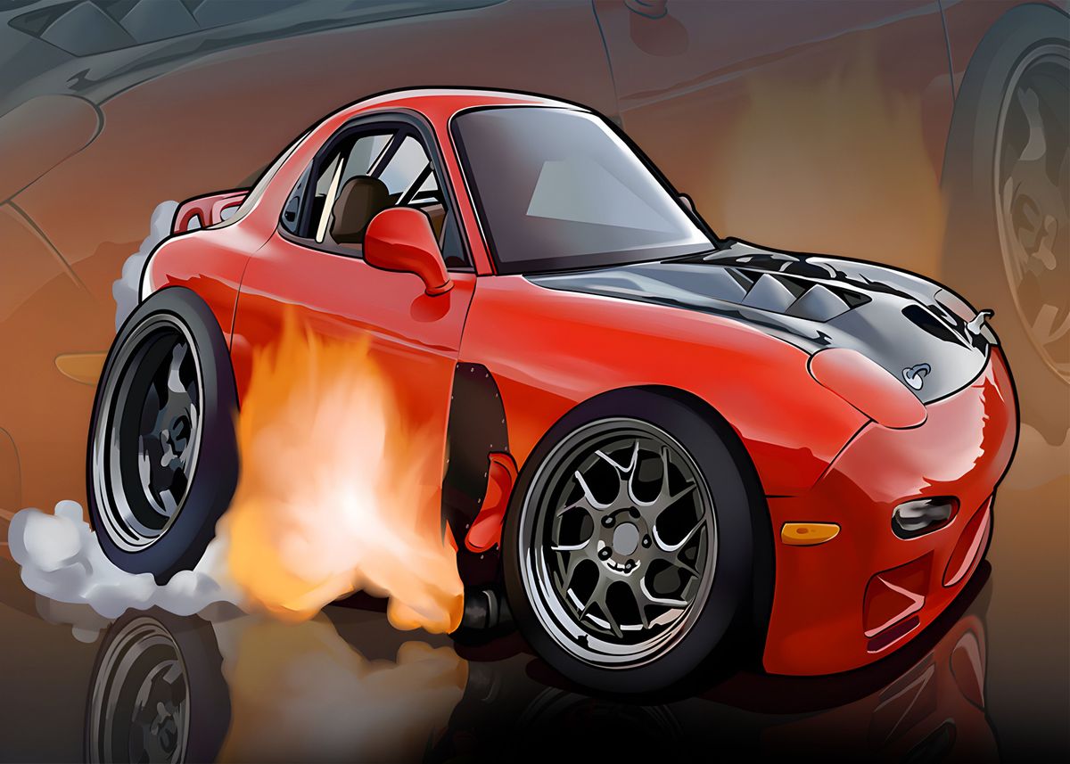 'MAZDA RX7 TOONED' Poster, picture, metal print, paint by Stan Garage ...