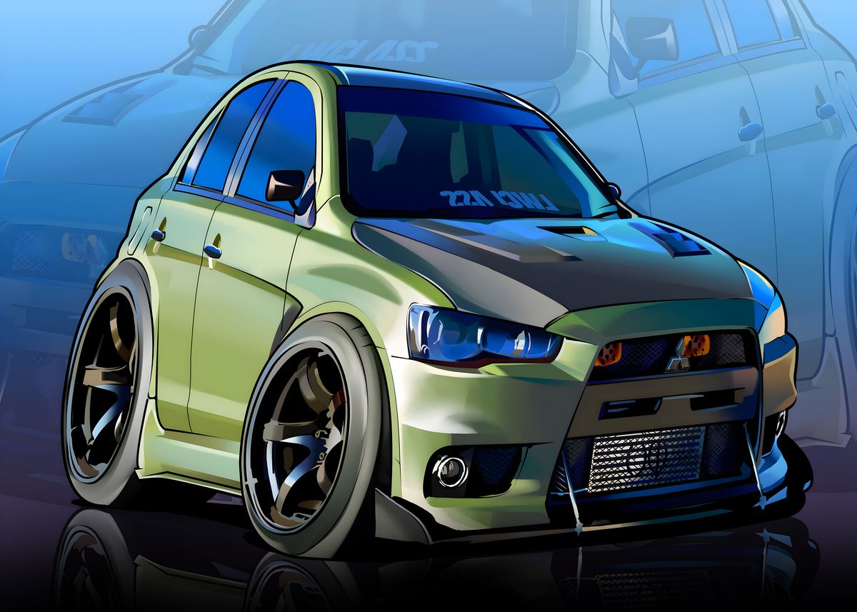 'Lancer Evolution X Tooned' Poster, picture, metal print, paint by Stan ...