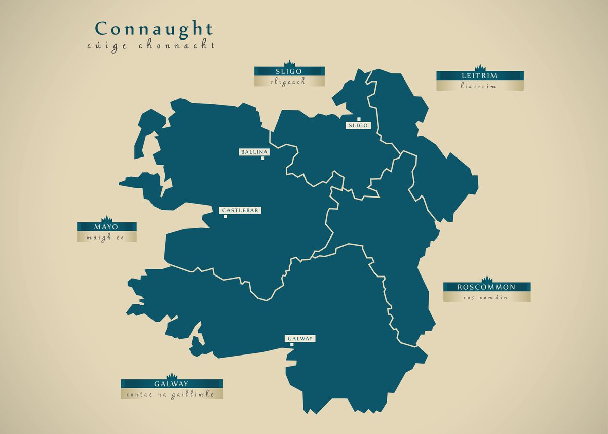 'Connaught Ireland map' Poster, picture, metal print, paint by Ingo ...